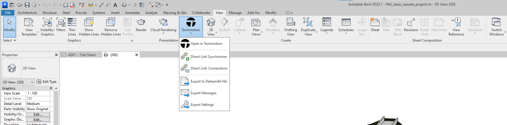 Q: How does the Open in Twinmotion command work?
